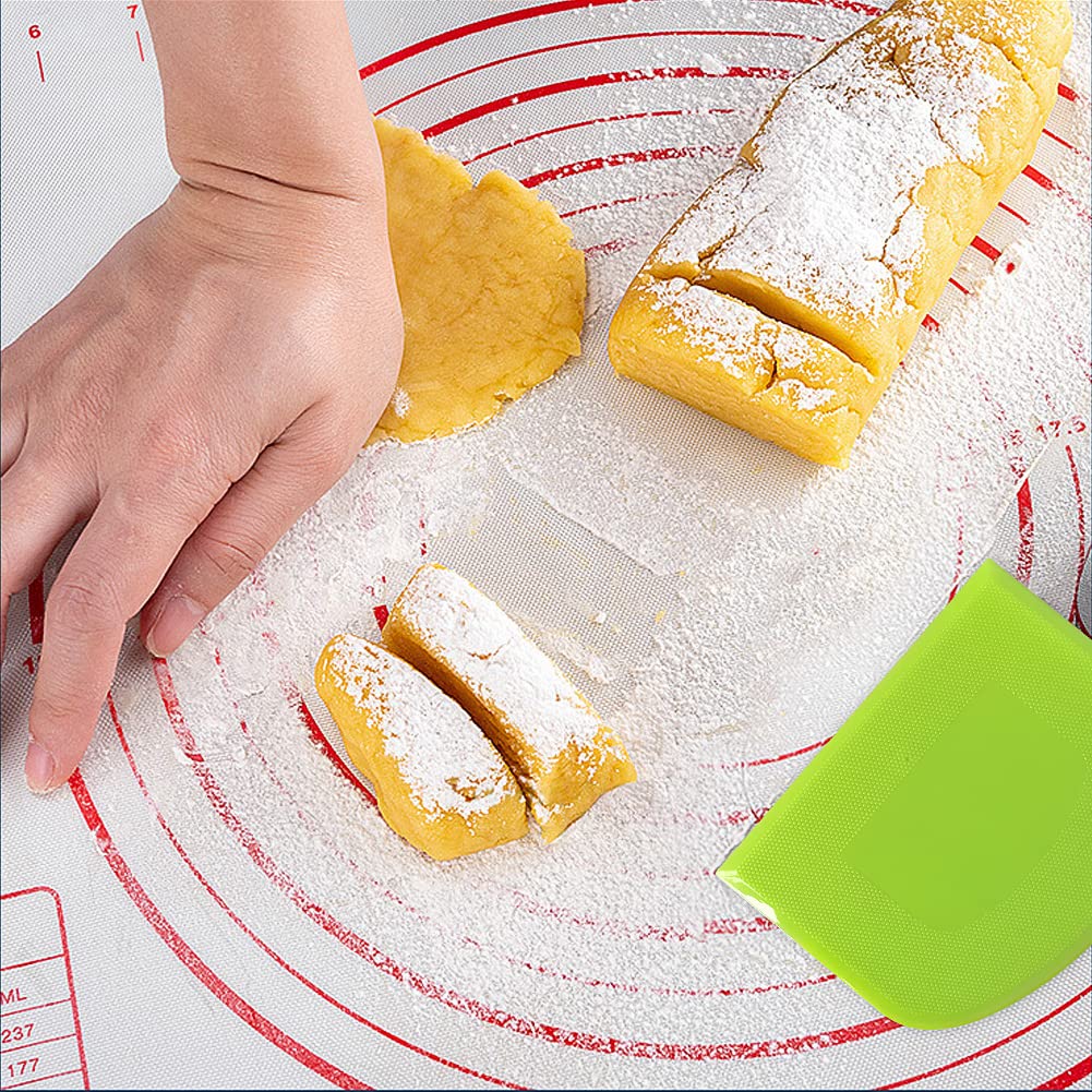 ALLTOP Bowl Spatula & Bench Scraper,Flexible Plastic Multipurpose Kitchen Pastry Cutter Tool,Food Scrappers for Bread Dough Baking Cake Fondant Icing,Set of 2 Pieces - White,Green