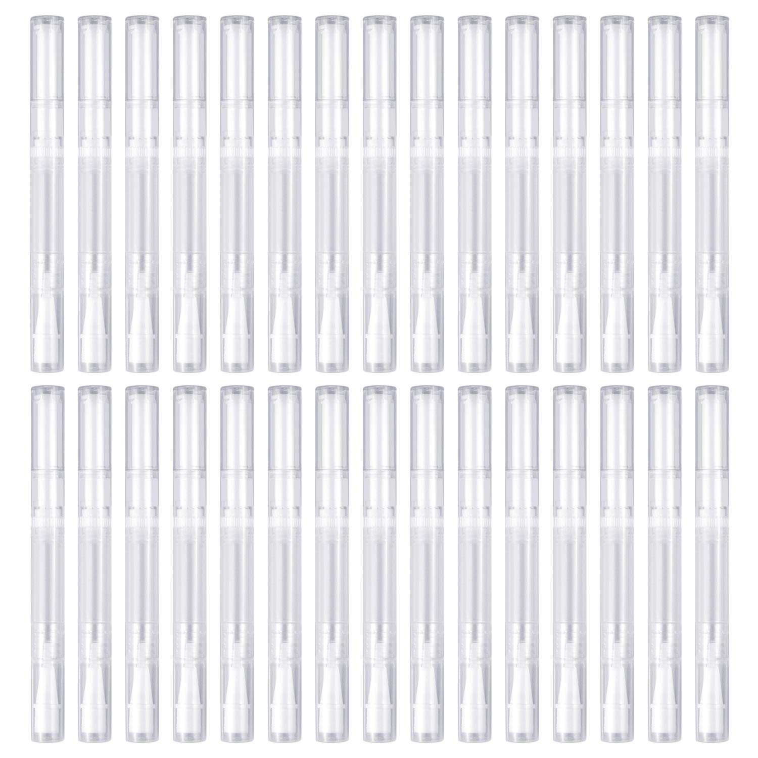 30Pack 3ML Transparent Twist Pens, Empty Nail Oil Pen Brush Cosmetic Lip Gloss Container Applicators