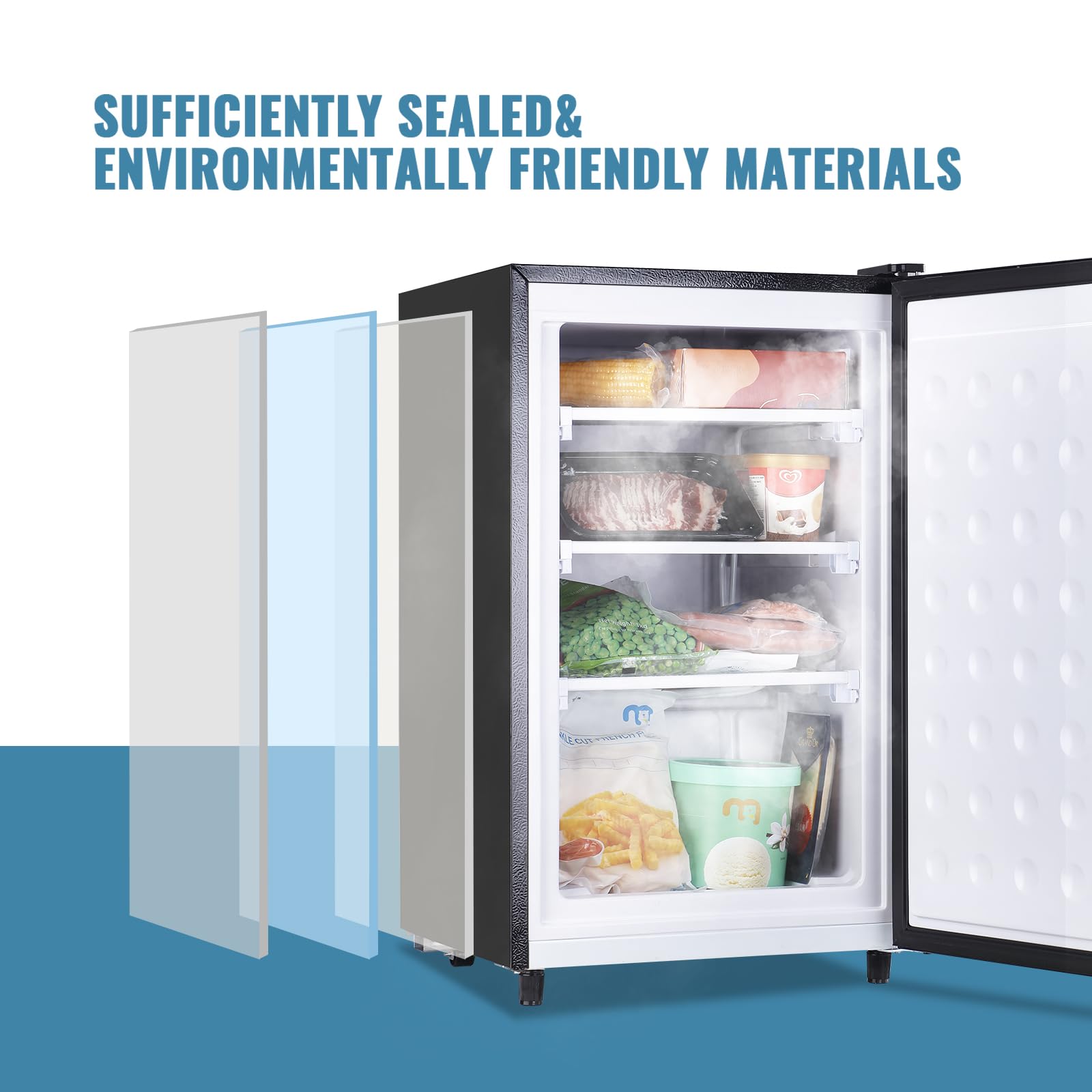 DEMULLER Upright Freezer 3.2 Cu.ft Freezer Single Door Freestanding Small Freezer with Adjustable Thermostat Front Door Open Mini Freezer for Kitchen, Apartment, Basement, Dorm, Silver