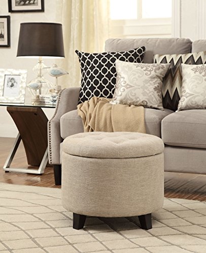 Convenience Concepts Designs4Comfort Round Storage Ottoman 19.75" - Versatile Contemporary Foot Stool for Living Room, Office, Tan Fabric