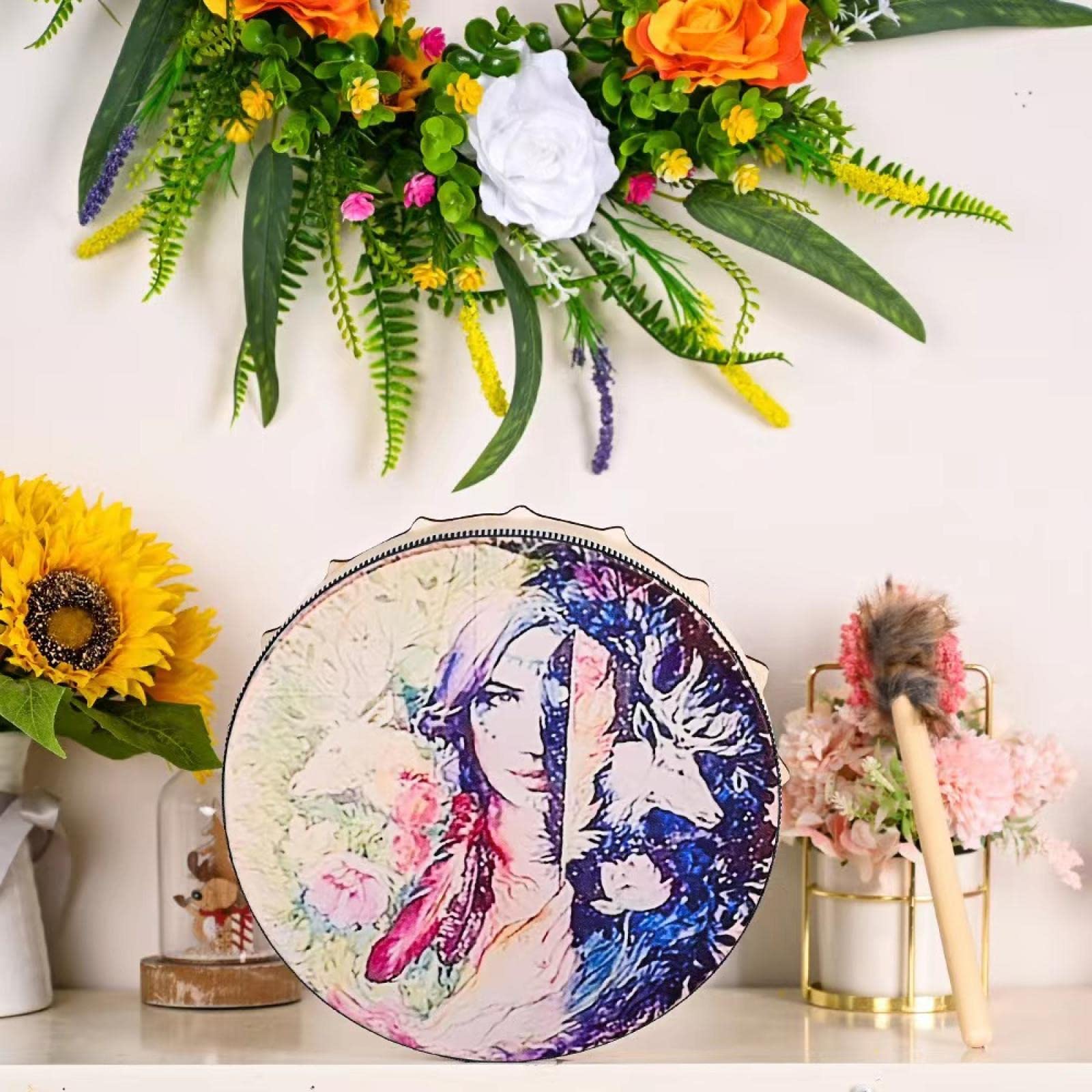 9.84 inch Vegan Sound Healing Drum Shaman Drum Tambourine Deep Bass Divine Sound Spiritual Music Sound Healing Adult Drum Reflection and Meditation (Hind Synergy Drum)