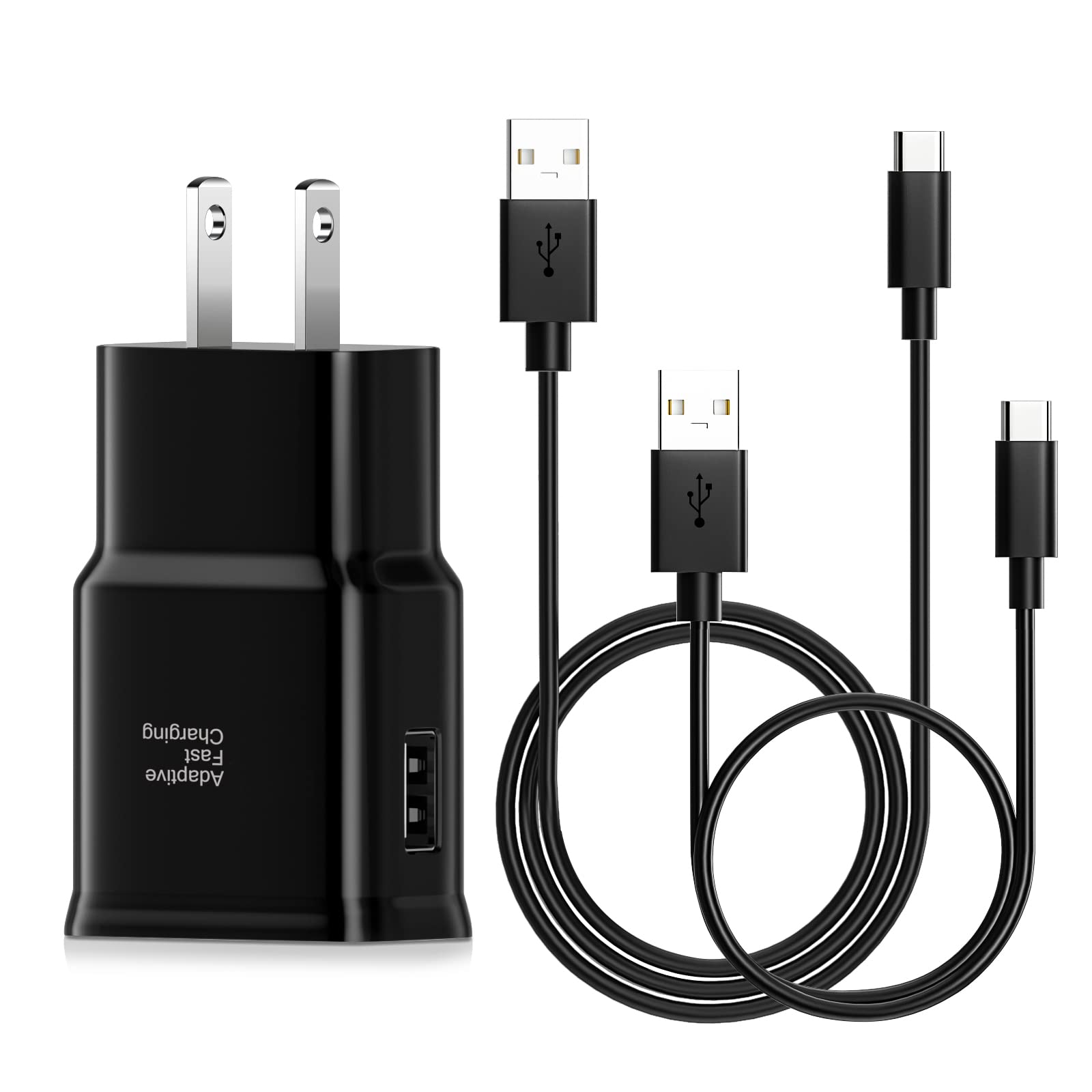 Adaptive Fast Charger Kit with USB C Cable【6.6Ft+1.5Ft】, Excgood Fast Charging Block Type C Charger Compatible with Samsung Galaxy S8/9+/10e,Note 8/9, G5/6 V20/30-Black