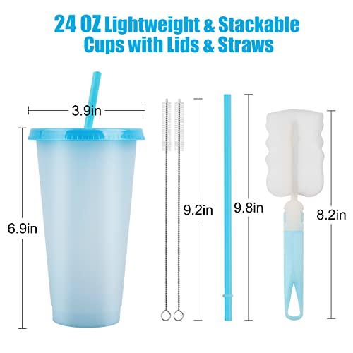 EASEVE Color Changing Cups with Lids and Straws - 12 Packs 24 oz Reusable Plastic Tumblers with Lids and Straws for Adults Kid Party, Bulk Tumblers for Iced Coffee Tea and Smoothie
