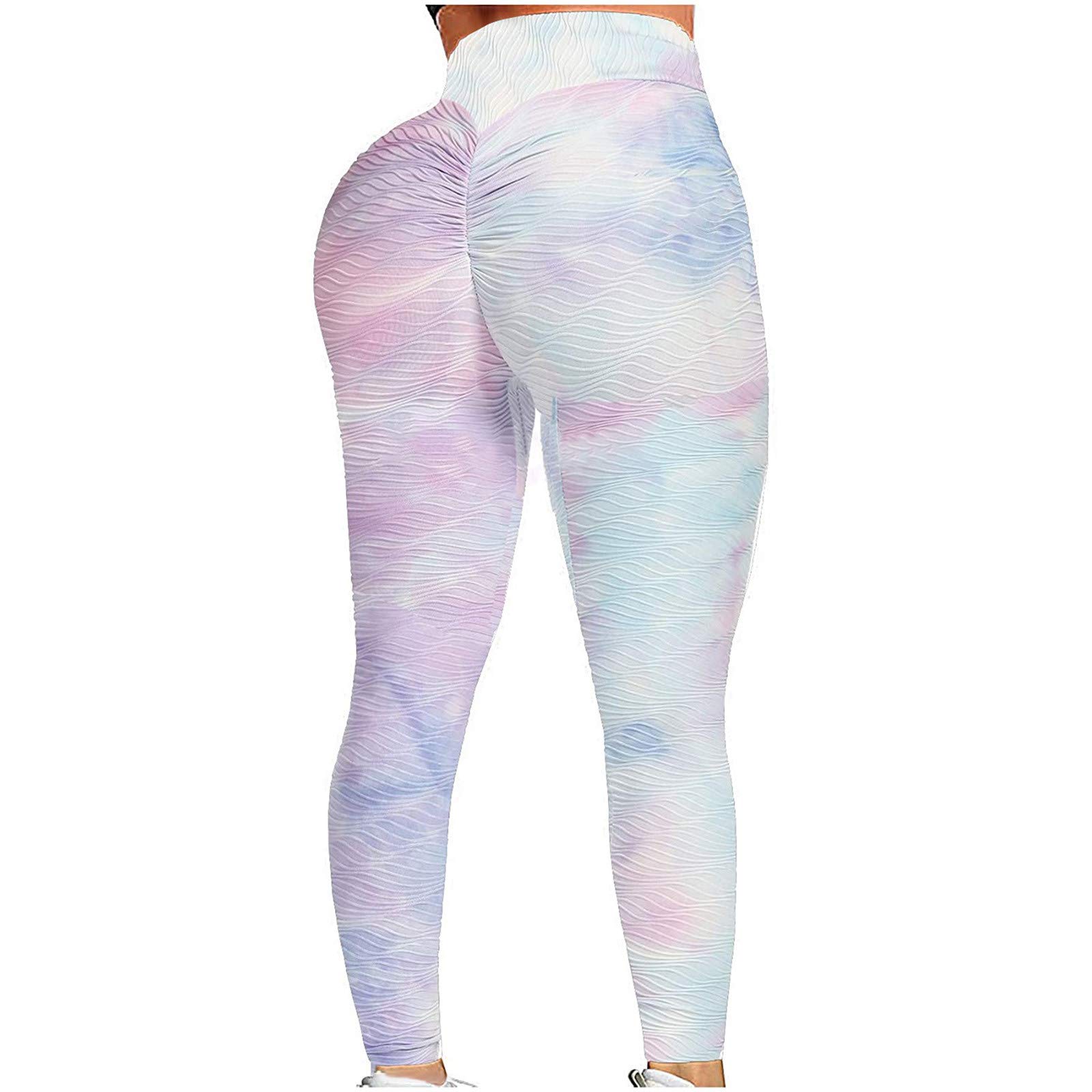 Bblulu Womens High Waist Ruched Butt Lifting Leggings Scrunch Textured Compression Yoga Pants Tie-Dyed Booty Workout Tights