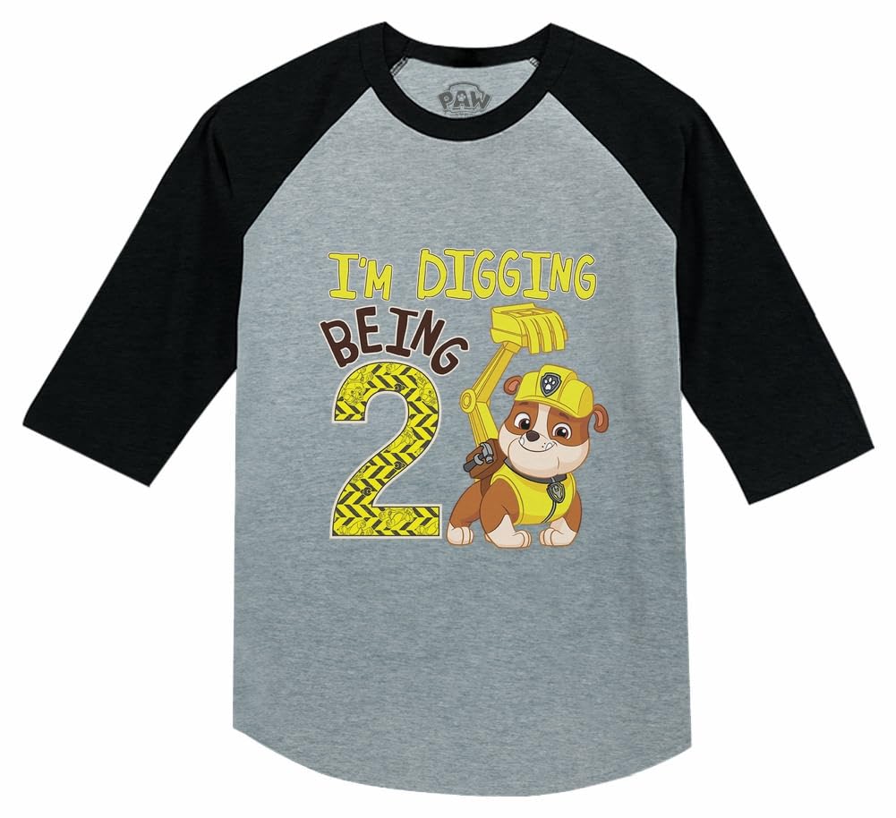 Rubble Digging Being 2 Paw Patrol 2nd Birthday Shirt Boy Toddler Kids Raglan 2T Dark Gray