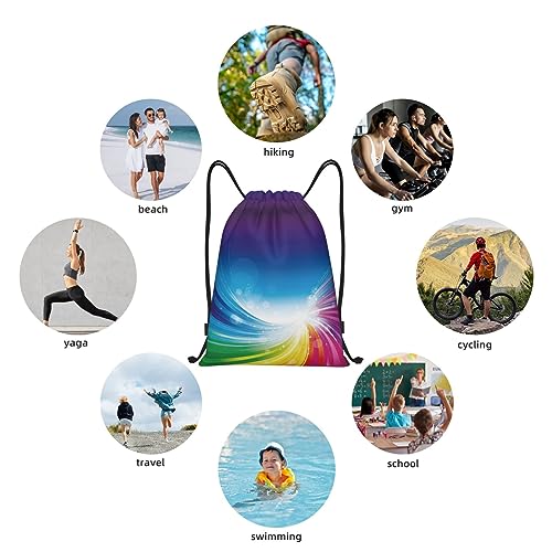 Adasomu Rainbow Background Portable Drawstring Bags For Women/Men, Lightweight Drawstring Backpack For Gym Yoga Shopping Trip