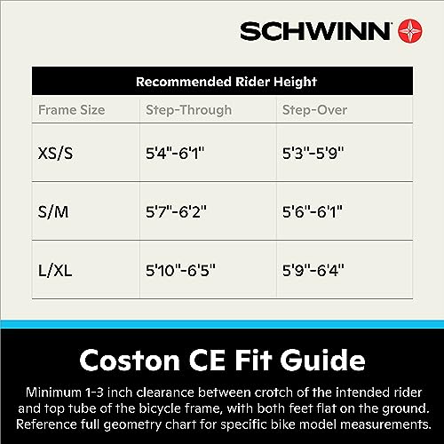 Schwinn Coston CE Hybrid Electric Bike for Adults, 20MPH eBike, Up to 35 miles on a Single Charge, 27.5-Inch Wheels, 7-Speed, Large/X-Large Step-Thru Frame, Gloss Teal
