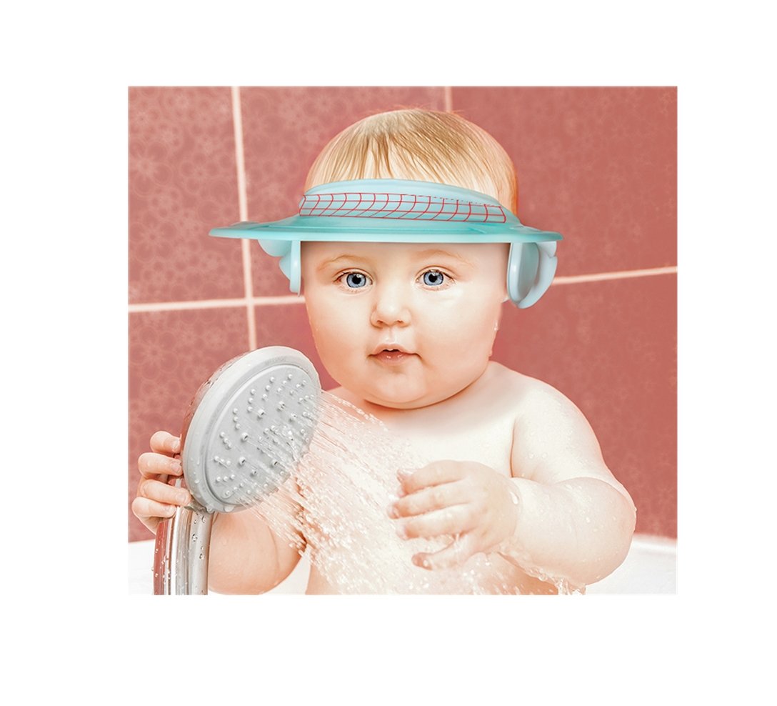HiCat Baby Children Kids Shampoo Shower Bathing Cap Hat, Elastic Soft Comfortable Adjustable Wash Hair Shield Hat for Baby Kids, Silicone Protect Soft Cap Hat for Protecting Eyes and Ears (Blue 02)