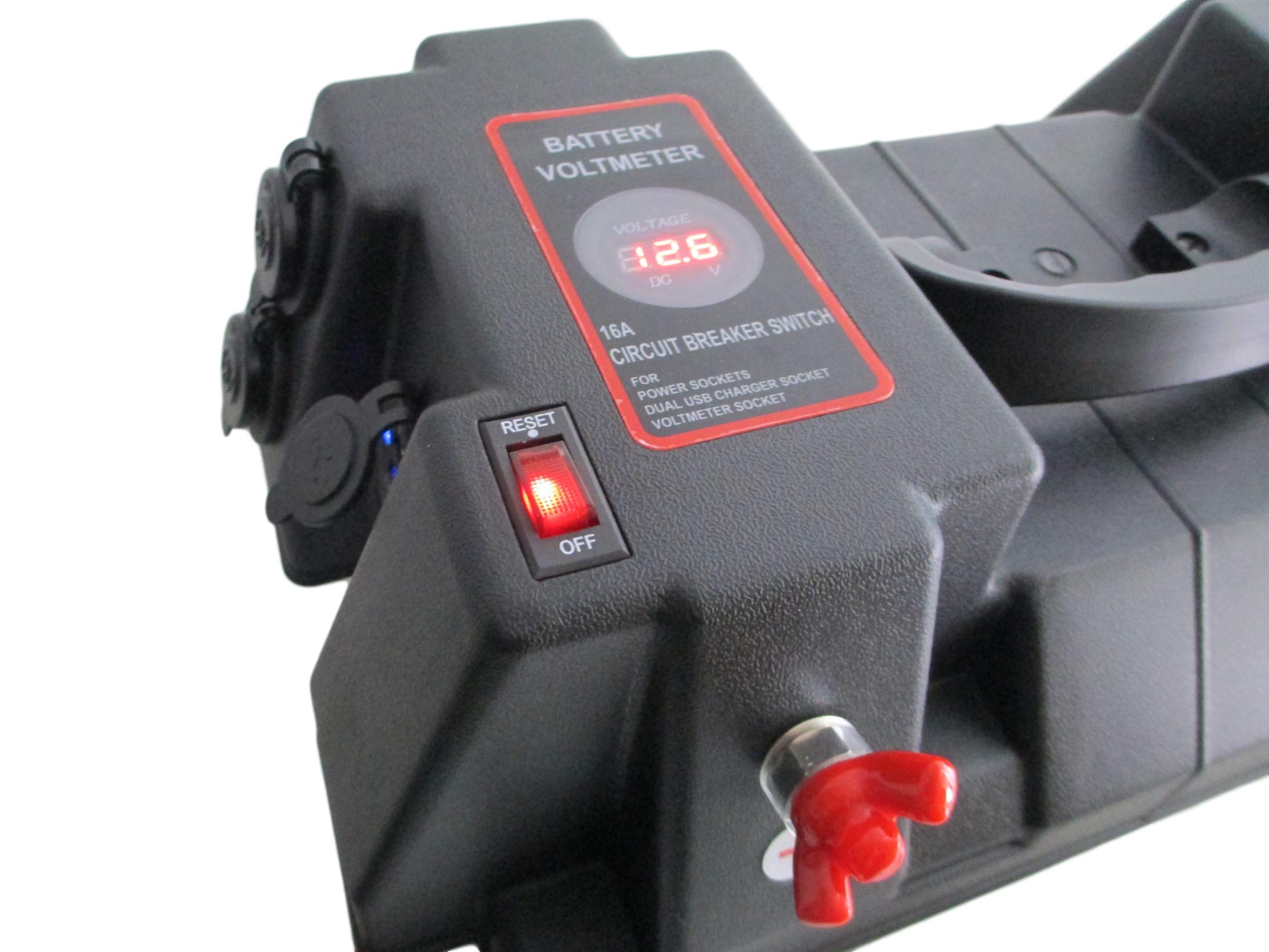 Pactrade Marine Boat Battery Box Dual USB Charger 2 Power Socket Voltmeter Gauge