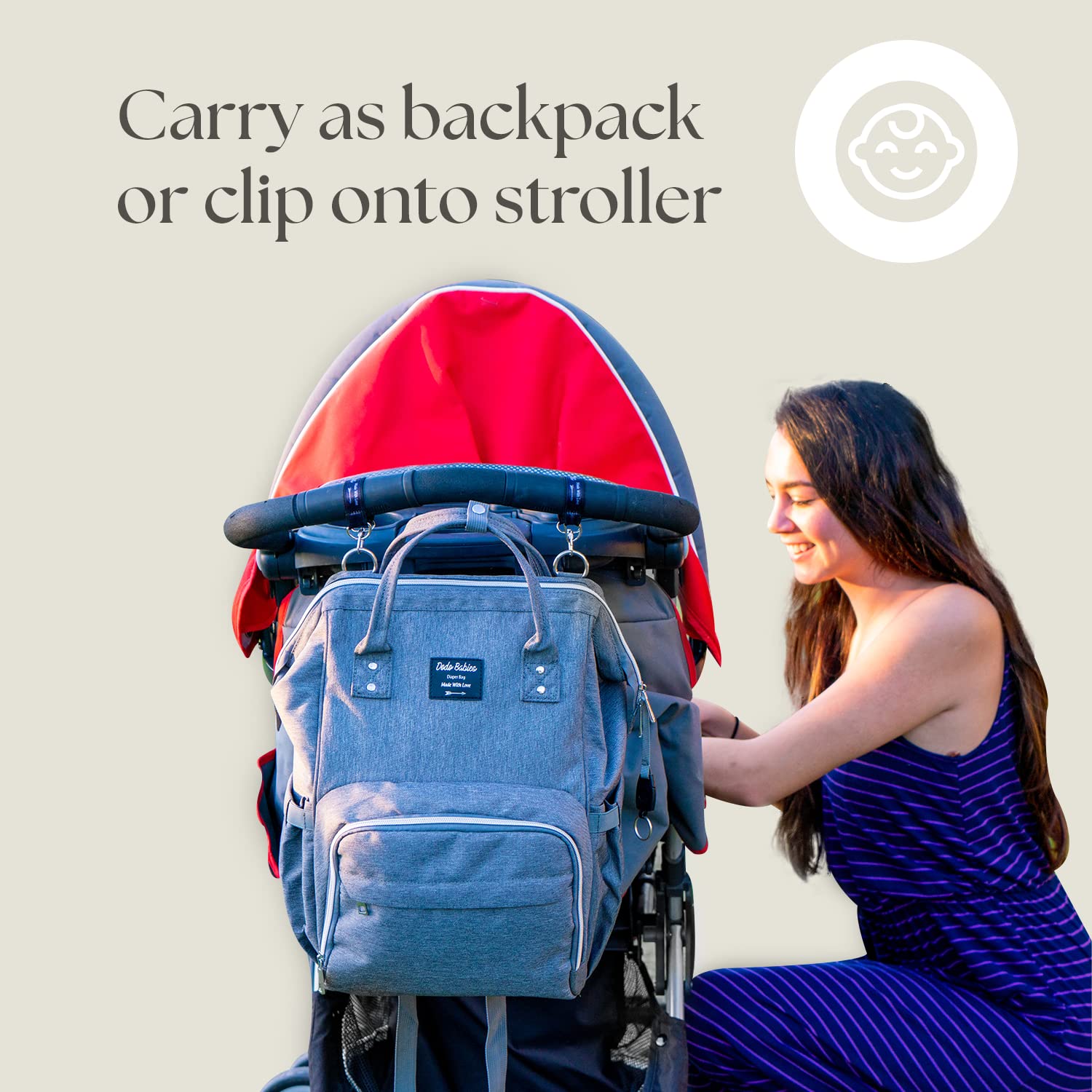 Dodo Babies Diaper Bag Backpack Set - Insulated & Waterproof Pockets - Plus Two Pacifier Clips, Binky Case & Stroller Straps (Blue/Grey)