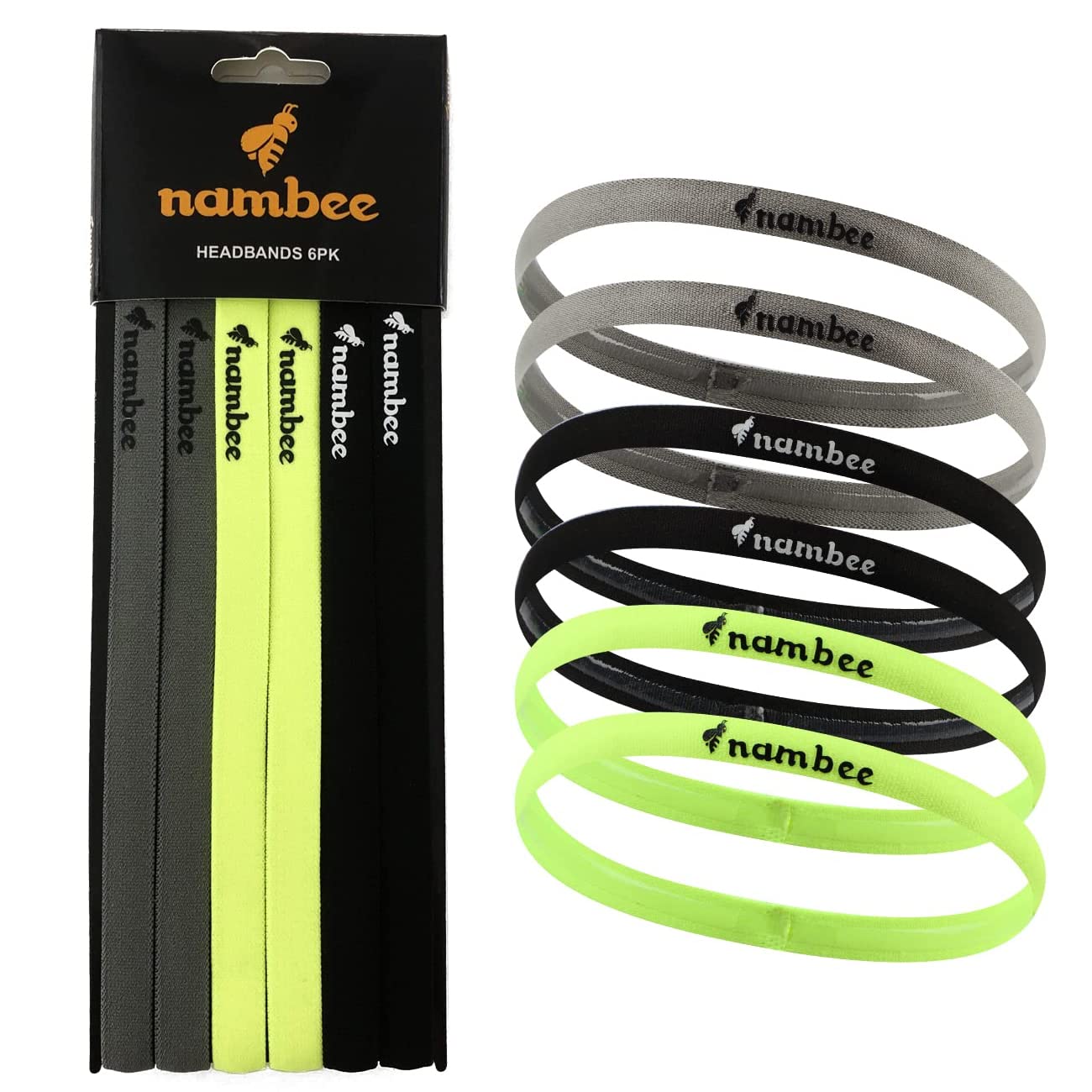 6 Pieces Elastic Thin Sports Headbands,Nambee Athletic Non Slip Skinny Headbands for Women, Men, for Working Out