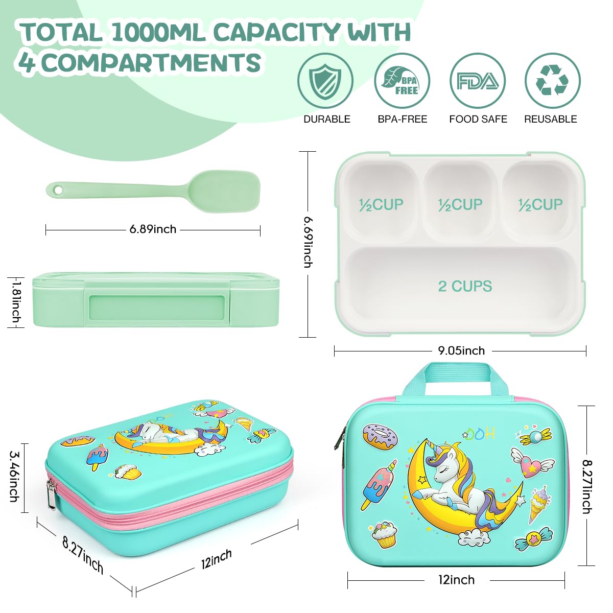 30Pcs Lunch Box for Girls,Insulated Unique Lunch Bag Set 4 Compartments Bento Box with Lunch Accessories Ice Pack Water Bottle Silicon Cap Spoon Fork Salad Container for Lunch Kids School Supplie,Pink