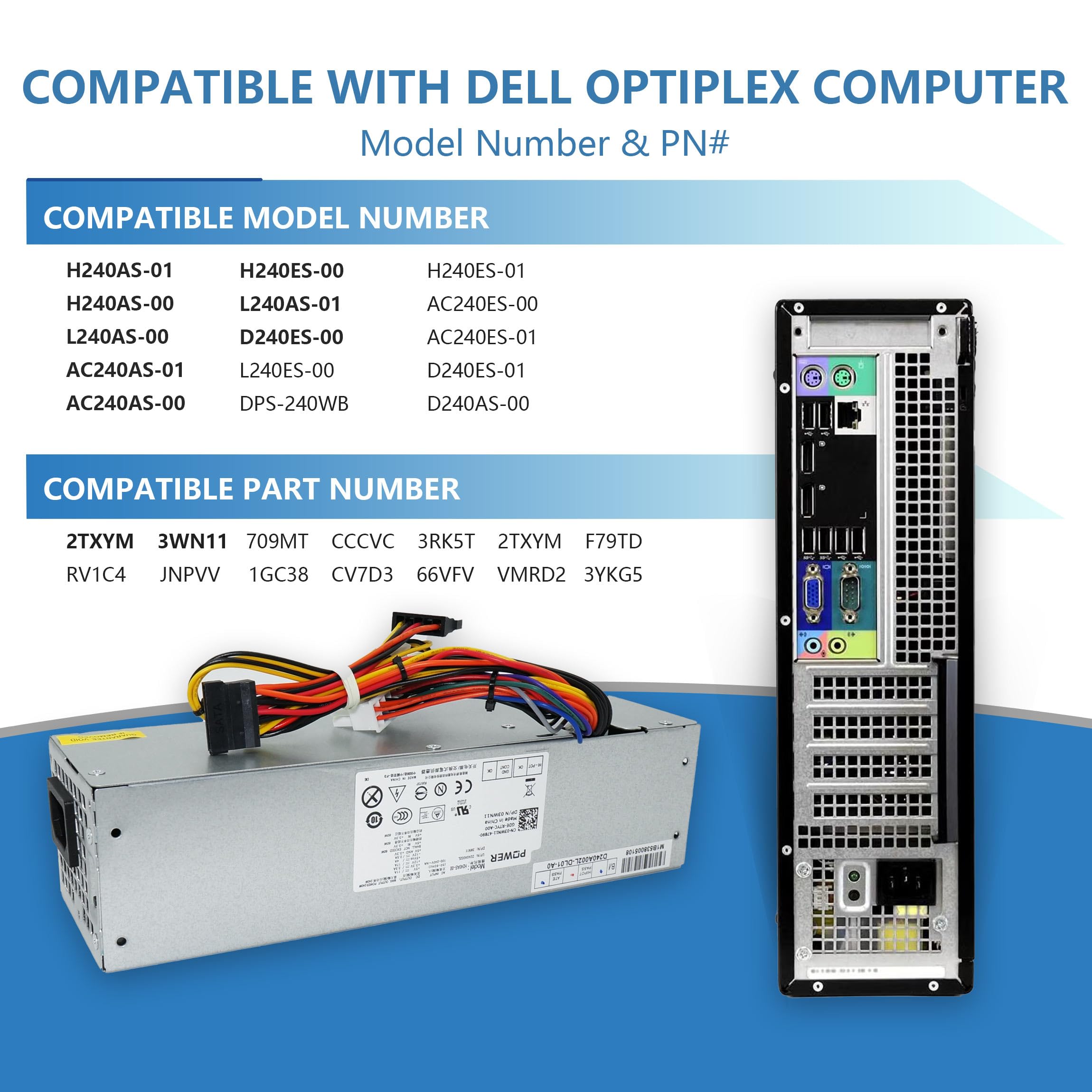 POINWER H240AS-01 H240AS-00 L240AS-00 2TXYM 3WN11 240W Optiplex 7010 SFF Power Supply for Dell Optiplex 390 790 960 990 3010 9010 Small Form Factor Systems CCCVC 3RK5T ac240as-00 D240ES-00