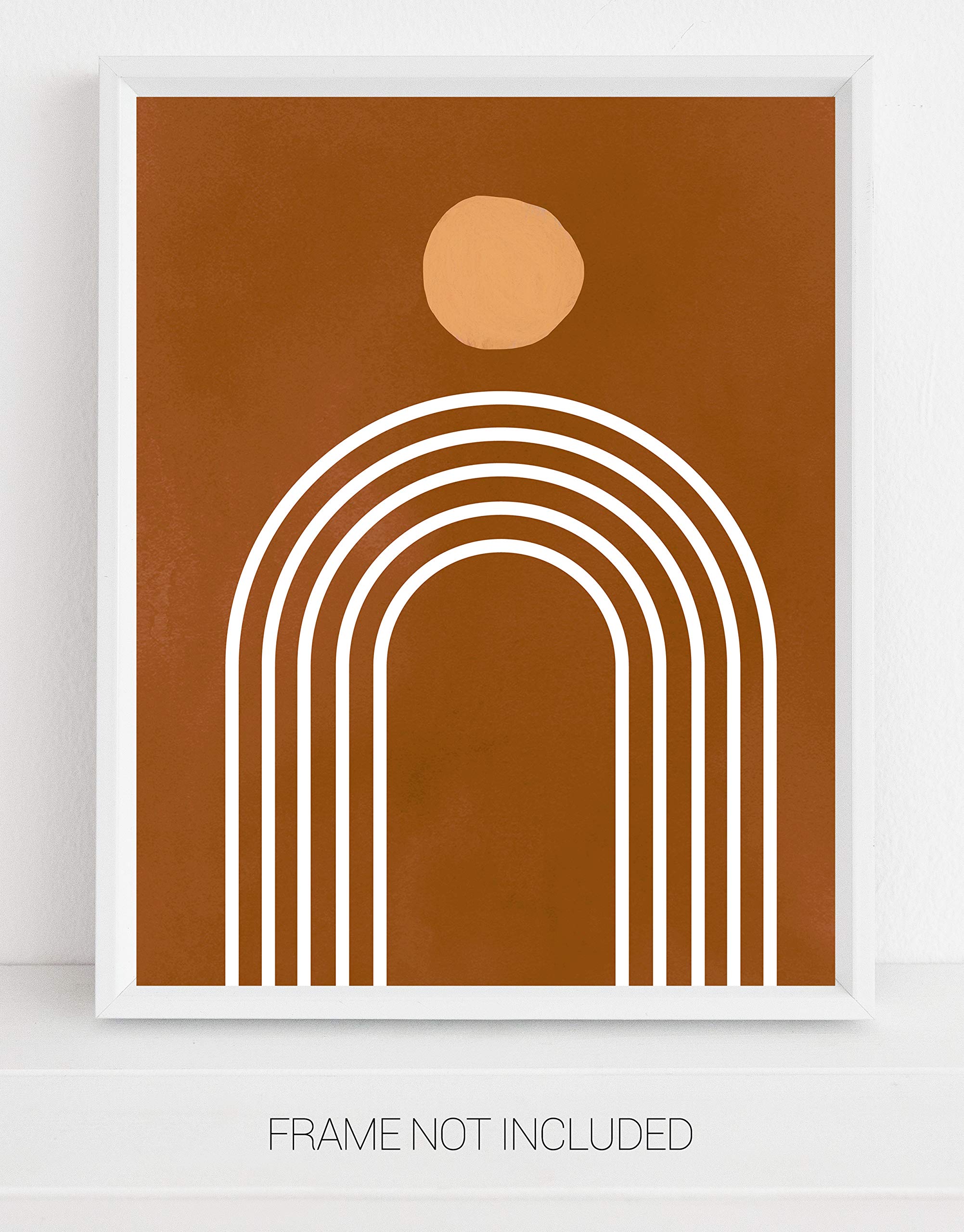 Abstract White Rainbow on Rust Wall Art. 11x14 UNFRAMED Print. Abstract, Minimalist Modern Wall Decor. Shades of Terracotta, Rust, Burnt Orange and White.