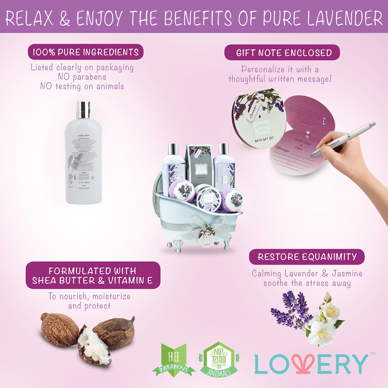 Valentines Bath Gift Basket Set for Women: Relaxing at Home Spa Kit Scented - Lavender and Jasmine with Large Bath Bombs, Salts, Shower Gel, Body Butter Lotion, Bath Oil, Bubble Bath, Loofah & More