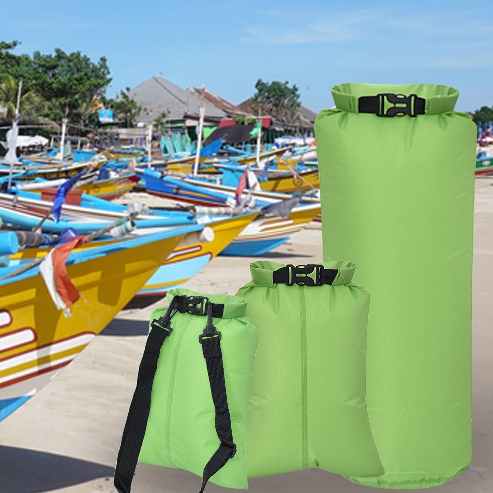 3pcs Waterproof Dry Bag Storage Pouch Bag Outdoor Beach Sack for Travel Rafting Drifting Swimming Snorkeling (Green(3L+ 7.5L+ 22L))