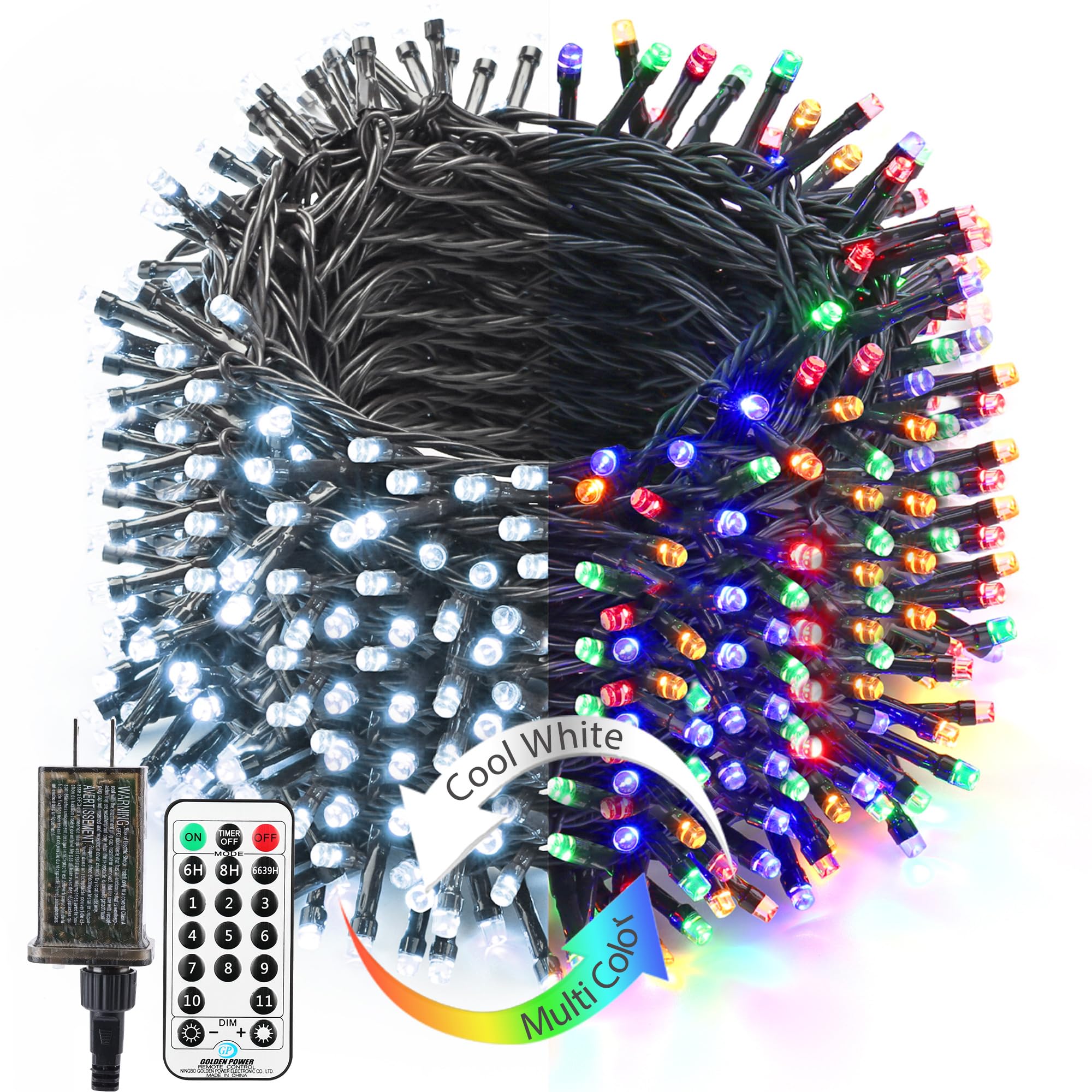 BrizLabs Christmas Tree Lights, 262ft 800 LED Color Changing Christmas Lights with Remote, 11 Modes Cool White & Multicolor Christmas Lights, 30V Plugin Dimmable Lights Green Wire for Xmas Tree Home