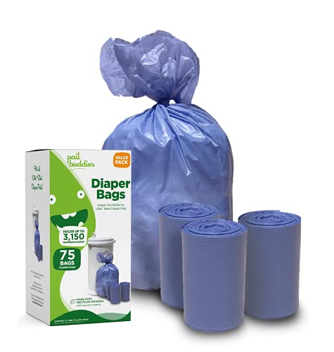 Disposable Diaper Pail Refills Compatible with Ubbi Diaper Pail | Diaper Pail Refill Bags made with Recycled Material | Fresh Powder Scent for Odor Control | Disposable Diaper Trash Bags (75 Count)