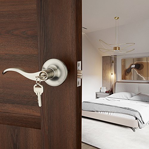 HENYIN Wave Lever Keyed Entry Door Lock/Door Knob Hardware Wave Handle and Closet Lockset (805SN-L)