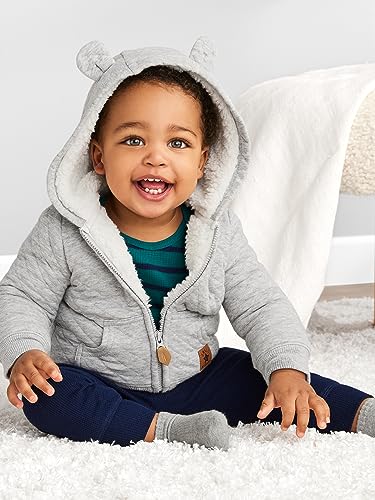 Simple Joys by Carter's Baby Hooded Sweater Jacket with Sherpa Lining, Grey, 6-9 Months
