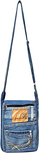 BDJ Upcycling Blue Denim Jeans Oblong Small Cross Body Shoulder Handbag Purse (Small Crossbody 5)