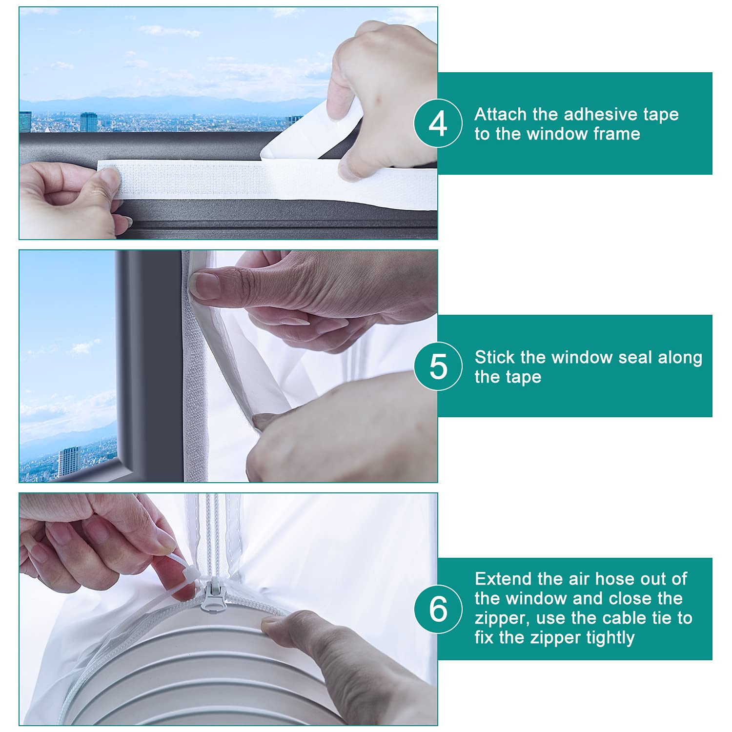 Brosyda Portable AC Window Kit, Air Conditioner Window Vent Kit, 9.8"(W) x 40"~63"(L) Adjustable,Waterproof No Drilling, Easy to Install Window Seal for Portable AC Unit