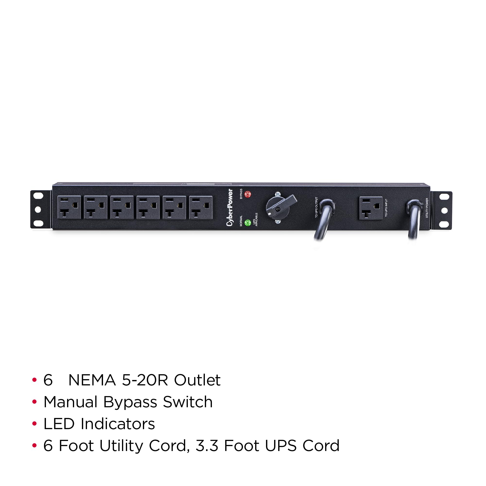 CyberPower MBP20A6 Maintenance Bypass PDU, 120V/20A, 6 Outlets, 1U Rackmount Black