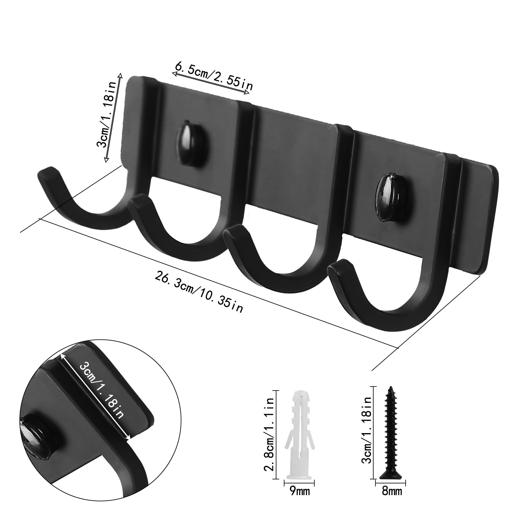 Coat hook, wall hook, 2 piece towel hook hanging rod, 4 hooks coat rack, wall mounted hat rack for hanging coats, wallets, clothes, towels, jackets, backpacks, entrance bathroom rack hooks - Black