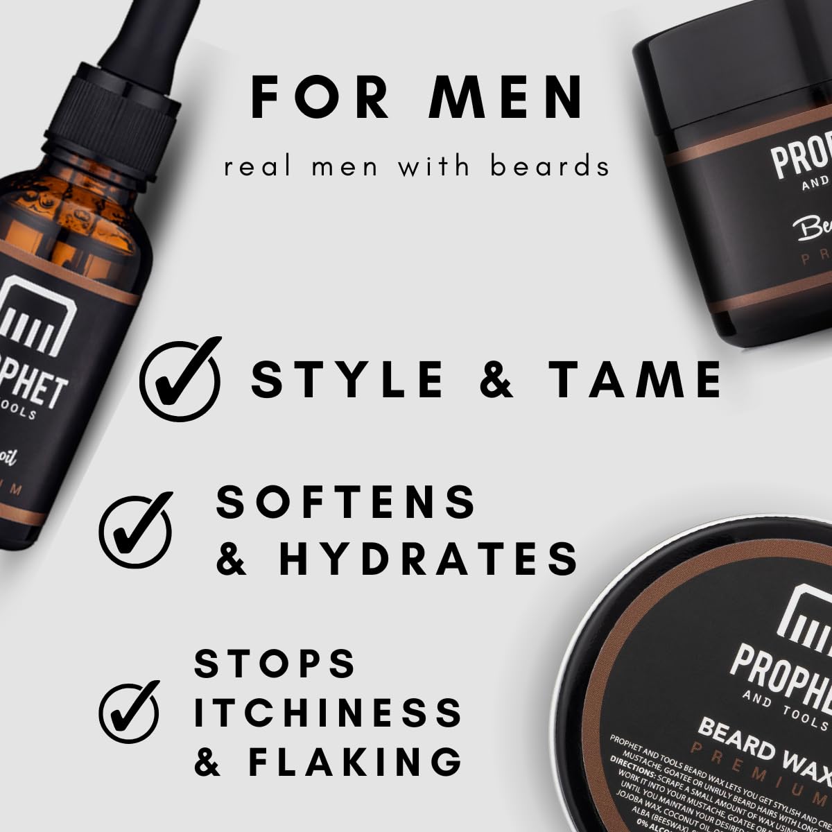 6 Pieces Mens’ Beard Grooming Kit - Includes Beard Oil, Balm, Wax, Shampoo, Comb and Scissors - Personal Barber in Your Bathroom - Grow Fuller, Moisturize & Style - Perfect as a Gift