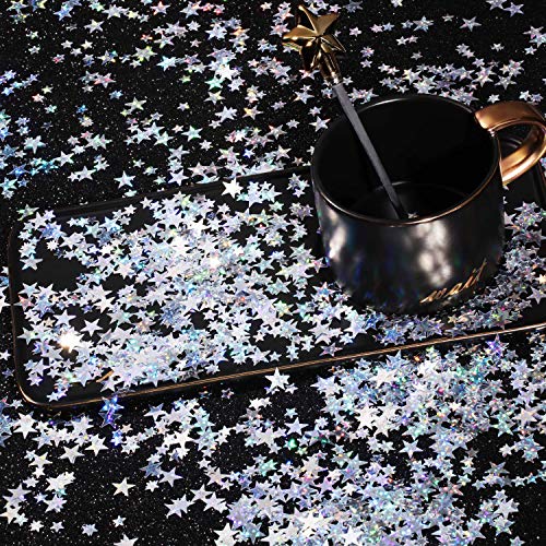 HESTYA 60 g Star Confetti Glitter Star Table Confetti Metallic Foil Stars for Party Wedding Festival Decorations (Glitter Silver, 10mm and 6mm)
