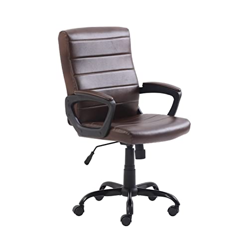 DNIO Mid-Back Manager's Office Chair with Arms, Bonded Leather, Suitable for Home, Office, Apartment, Etc, Brown