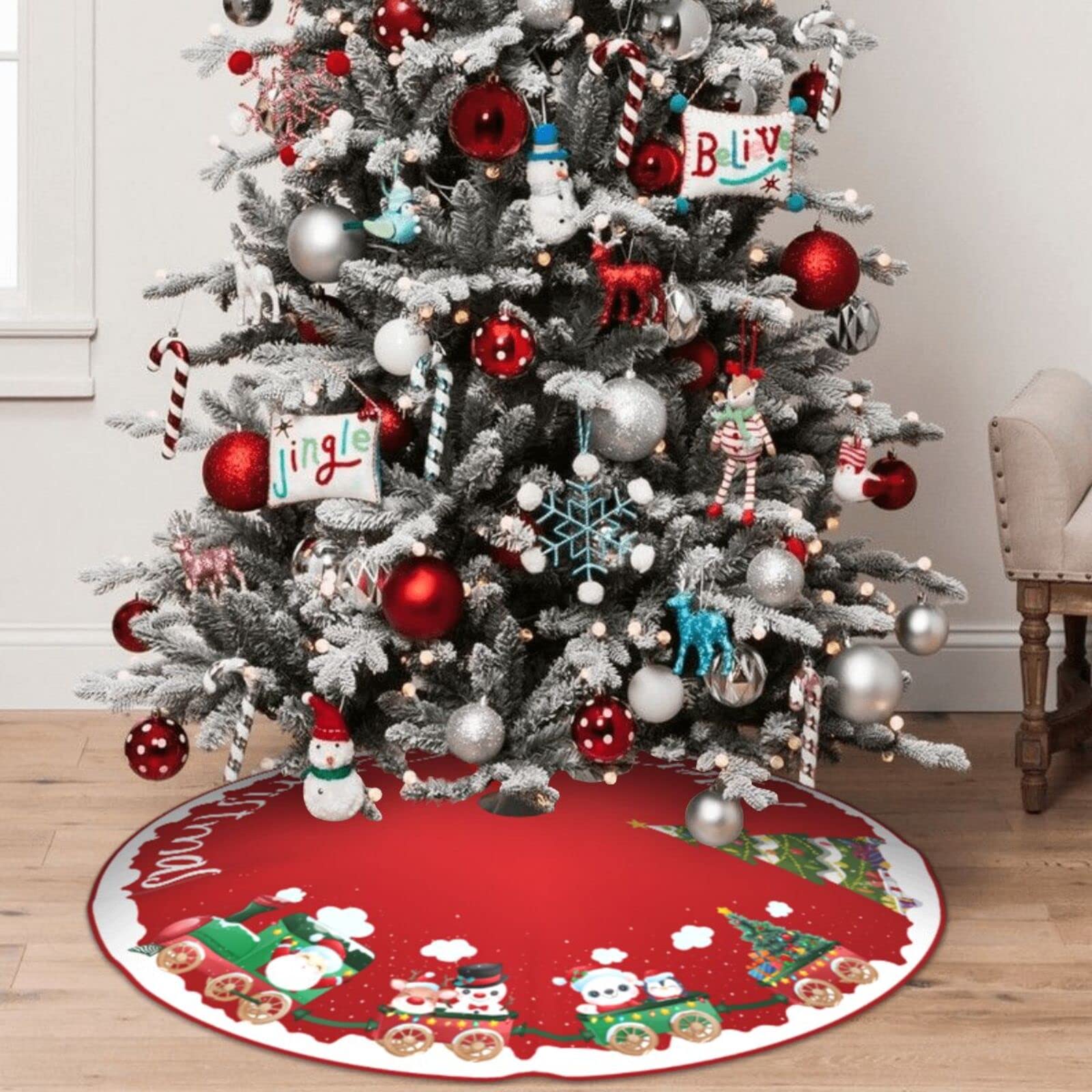48 Inch Christmas Tree Skirt, Truck Xmas Tree Mat for Christmas Party Home Decor, Merry Christmas Tree Skirts for Christmas Tree Holiday Decorationsā¦