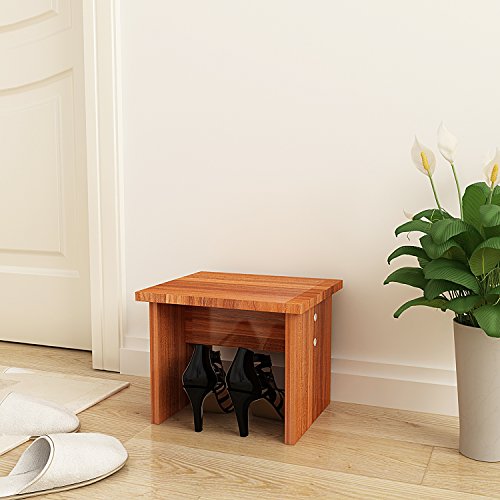 Jerry & Maggie - 4 Tier Wood MDF Solid Shelf Shoe Rack with One Footstool/Shoe Storage Shelves Free Standing Flat Shoe Racks Classic Style -100% Multi Function Shelf Organizer - Natural Wood Tone