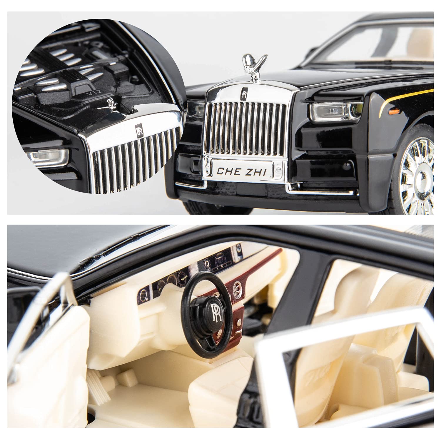 BDTCTK 1/32 Rolls-Royce Phantom Model Car,Zinc Alloy Pull Back Toy car with Sound and Light for Kids Boy Girl Gift (Black)