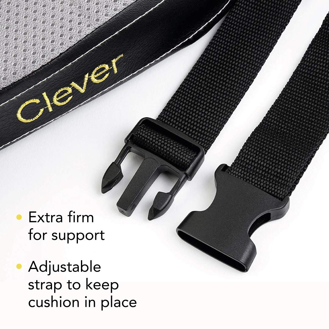Car Seat Booster Cushion with Strap - Extra Firm for Added Height, Thick 2 Inch Foam Auto Wedge, Coccyx Support for Back, For Drivers, Office Chairs, Wheelchairs, Breathable, Washable Cover