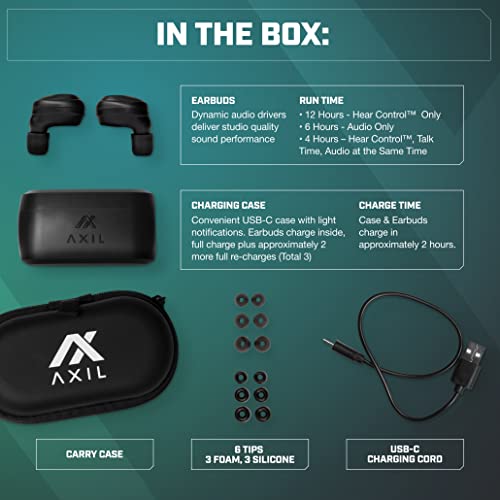 AXIL XCOR Wireless Earbuds Bluetooth — Digital HearPRO Buds with Touch Control — Bluetooth Enhancement — Hearing Protection — Dust & Water Resistant — Wind Resistant True Wireless Earbuds