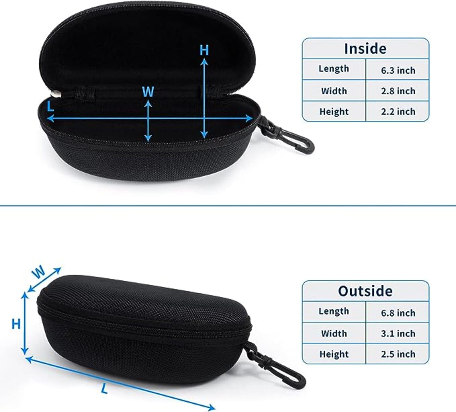 6 Pack Sunglasses Case Portable Travel Zipper Eyeglasses Case With Hook