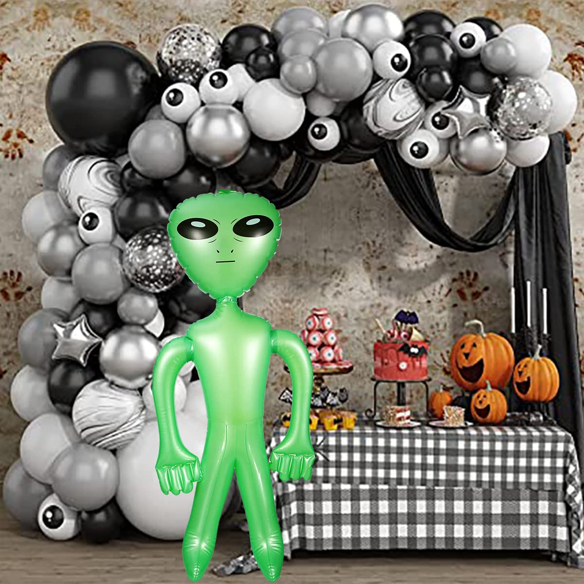63 Inch Giant Inflatable Alien Blow Up Alien Green Alien Inflate Toy for Party Decorations, Birthday, Alien Theme Party Decoration (Green)