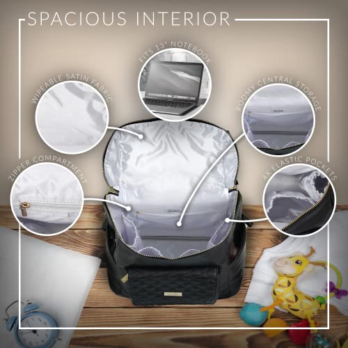 Petit Monaco Diaper Bag Backpack by Luli Bebe - Designer Modern Vegan Leather Diaper Bag Backpack with Gender Neutral Design, Cute Mini Diaper Bag Backpack (Ebony Black)