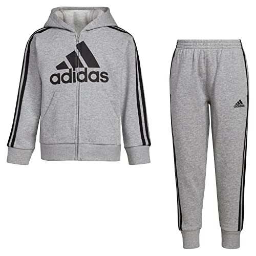 adidas Boys' 2-Piece Long Sleeve Essential Fleece Jacket Set, Medium Grey Heather, 6