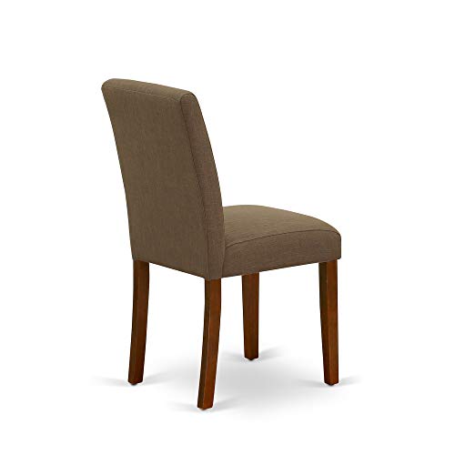 East West Furniture DLAB3-MAH-18 3 Piece Dining Set Contains a Round Dining Room Table with Dropleaf and 2 Coffee Linen Fabric Upholstered Parson Chairs, 42x42 Inch, Mahogany
