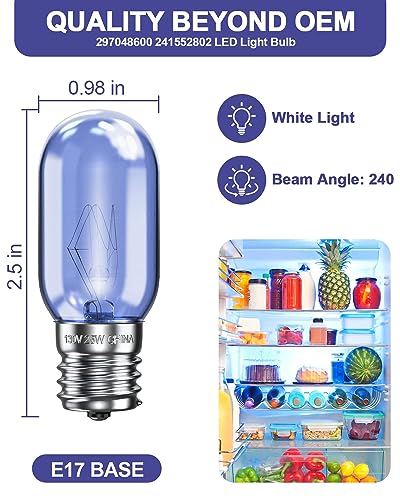 AXKJEVY Refrigerator Light Bulb 40 Watt 297048600 241552802 Compatible with Frigidaire Kenmore Whirlpool Electrolux KitchenAid Fridge Light Bulbs Replacement Freezer Bulb T8 E17 Lamp Light (3)