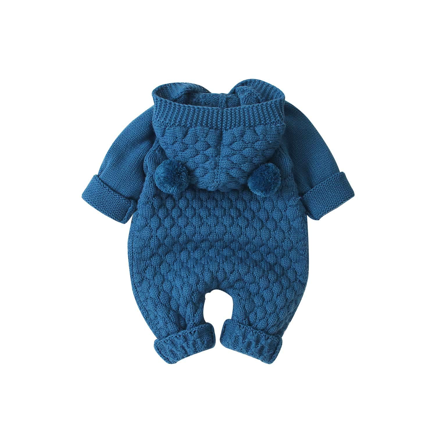 DovFanny Newborn Baby Knitted Sweater Romper Jumpsuit Girls Boys Baby Clothes Unisex Long Sleeve Bodysuit Snowsuit(Blue,3-6M)
