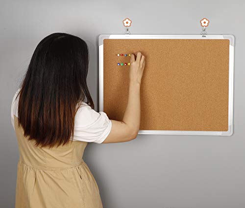 Cork Board Set - Bulletin Corkboard 24 x 18 inch Framed with 10 Thumb Tacks - Small Wall Hanging Message Memo Pin Tackboard Organizer for Home, Office, Desk and Cubicle (Cork 24x18")