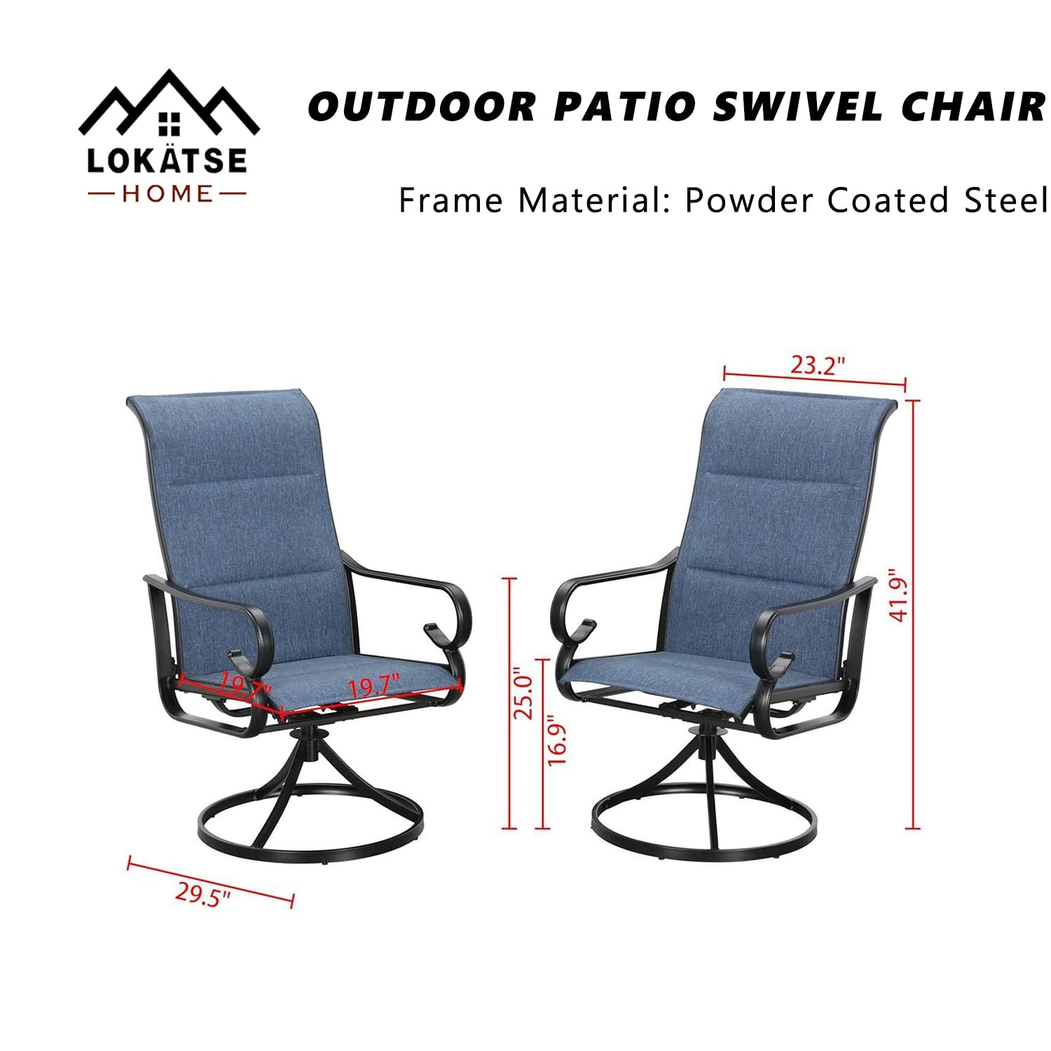 LOKATSE HOME Metal Swivel Outdoor Patio Dining Textilene Chair Bistro Set of 6, 6 PCS, Blue