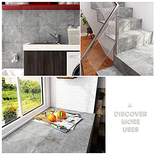 CHICHOME 16-Pack 12x12 Inch Grey Peel and Stick Floor Tile Bathroom Waterproof Marble Vinyl Flooring Tiles Self Adhesive Removable Kitchen Stick Floor Tiles Decorative for Bedroom Basement Floor