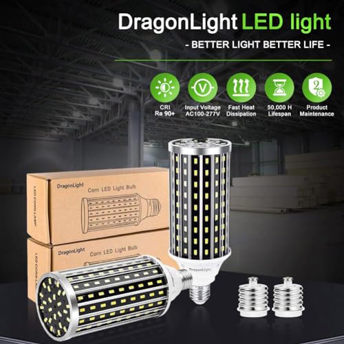 50W Super Bright LED Corn Light Bulbs(400 Watt Equivalent) - E26/E39 Mogul Base LED Bulbs - 6000K Daylight 5000 Lumens for Large Area Lighting [Twin Value Pack]