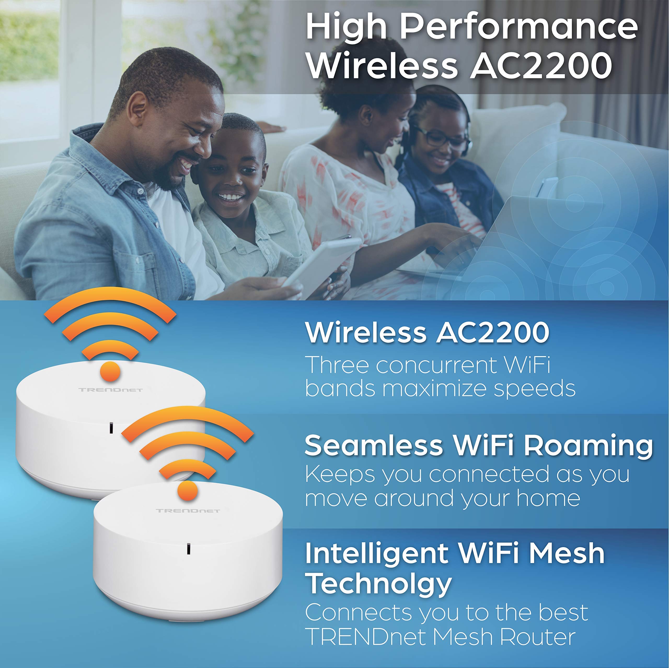 TRENDnet AC2200 WiFi Mesh Router System, TEW-830MDR2K,2 x AC2200 WiFi Mesh Routers, App-Based Setup, Expanded Home WiFi(Up to 4,000 Sq Ft. Home)(Renewed)