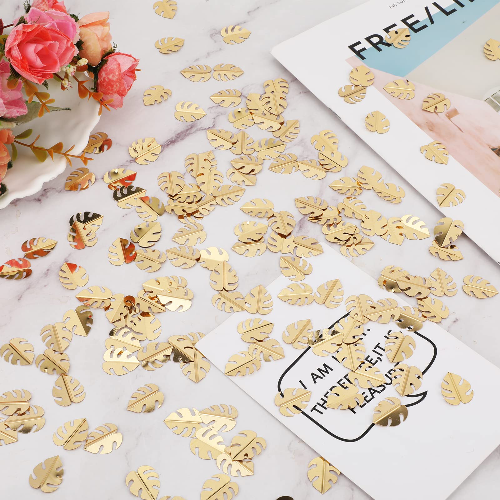 Palm Leave Gold Confetti for Table Decoration, Gold Foil Leaves Hawaiian Party Table Decor, Aloha Party Anniversary Bridal Shower Luau Party Wedding Birthday Cake Decor, 30g