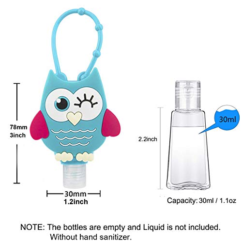 6Pcs Portable Empty Bottles Hand Sanitizer Bottles Holder Cartoon 30ml Leak Proof Refillable Plastic Travel Bottles with Detachable Silicone Protective Case Liquid Soap Containers for Kids (Style A)